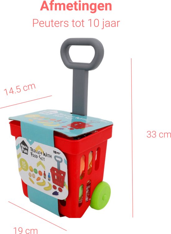 Jespro - Winkelmandje speelgoed - Boodschappen trolley - 15 Delige set ...
