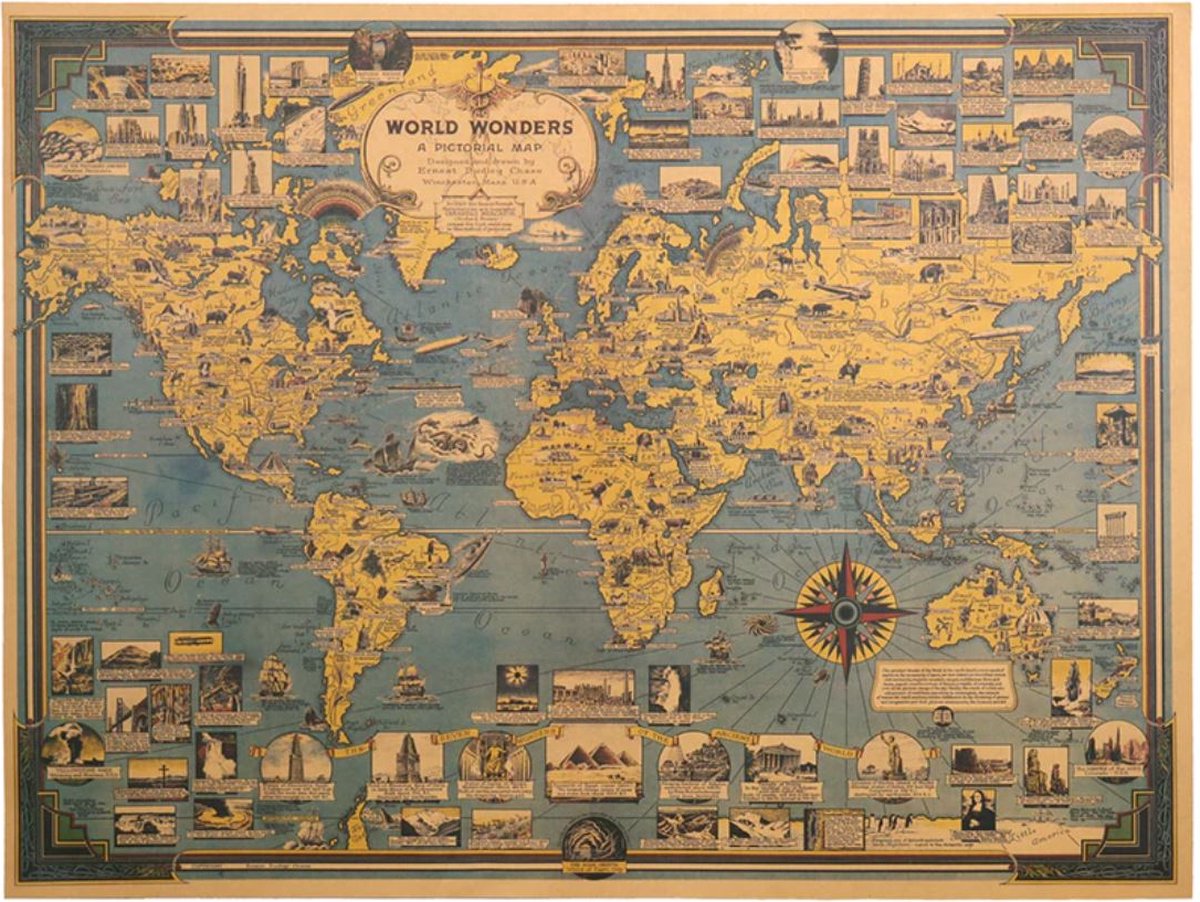 poster wereldkaart wereld wonderen kraftpapier 68.5X51.5cm | bol.com