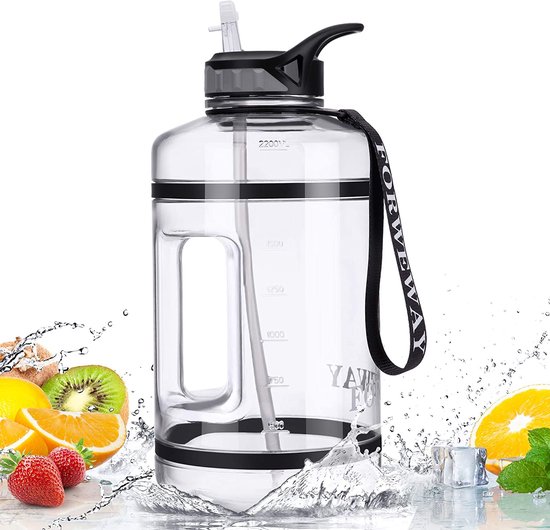 FORWEWAY 2,2L Sportfles Waterfles met Rietje BPA-vrij Waterkan Lekvrije ...