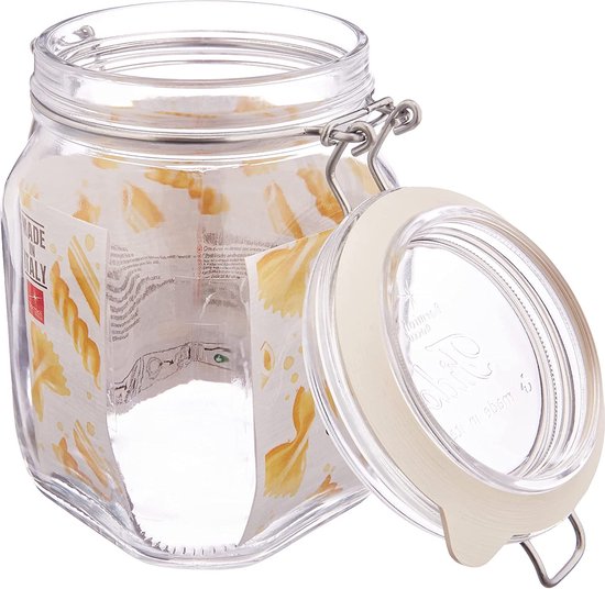 Bormioli Rocco draadbeugelglas 1 liter set van 6 Fido, glas, wit, 6 x ...