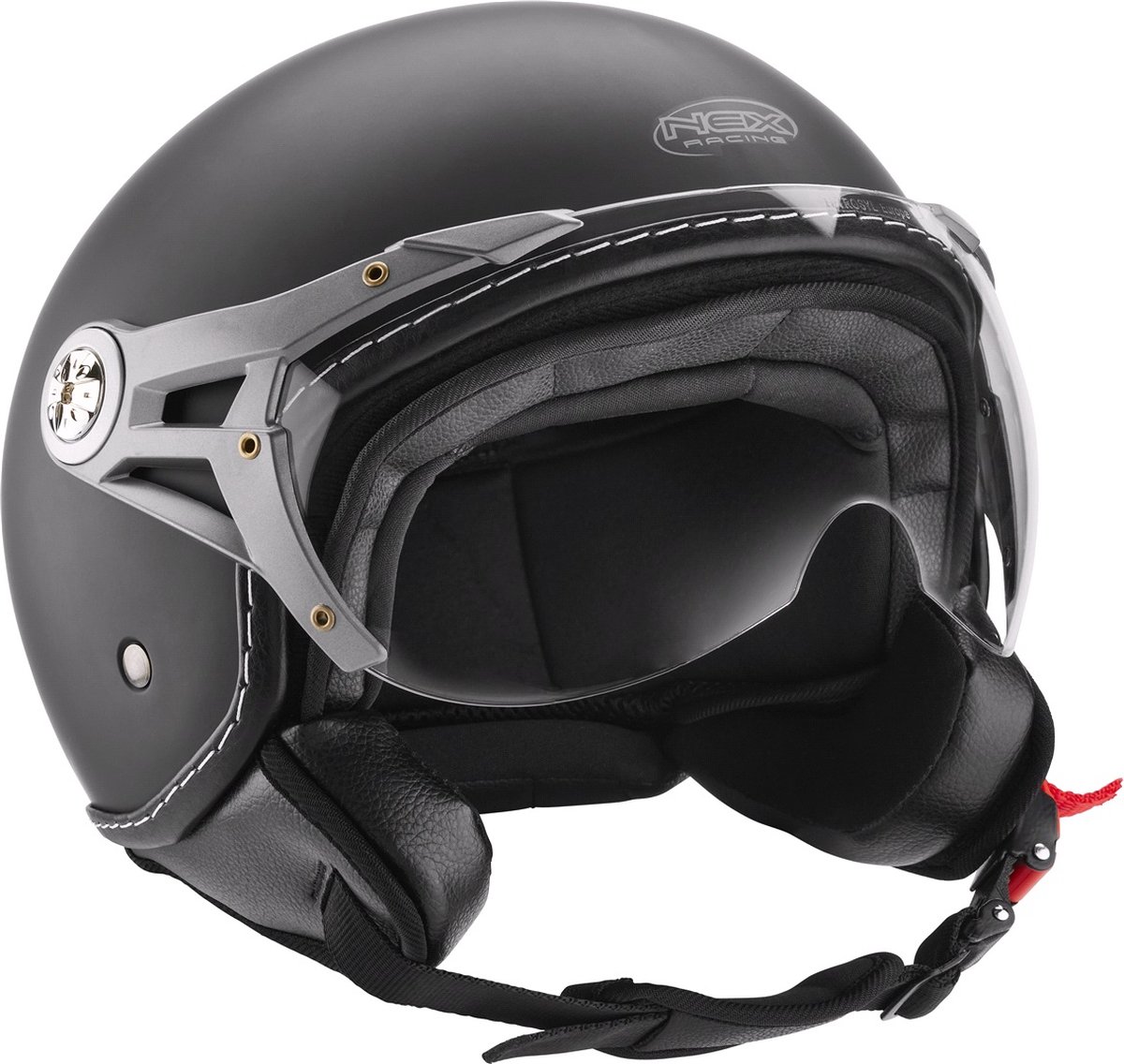 NEX Racing - Retro Pilotenhelm - Scooterhelm - Mat Zwart - Large | bol.com