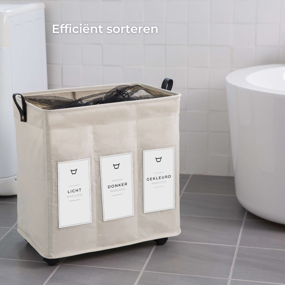 MyoMove - Panier à Linge 3 Compartiments - Trieur à Linge sur Roulettes ...