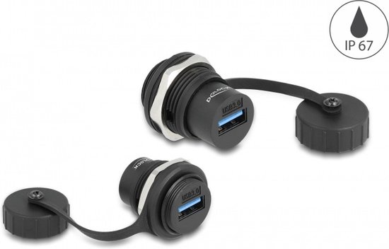 USB naar USB inbouw adapter met beschermkap - IP67 - USB3.0 / zwart | bol