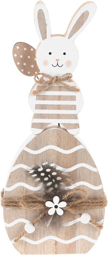 Houten paashaas op paasei - 23,5 cm - paasdecoratie - paasversiering | bol