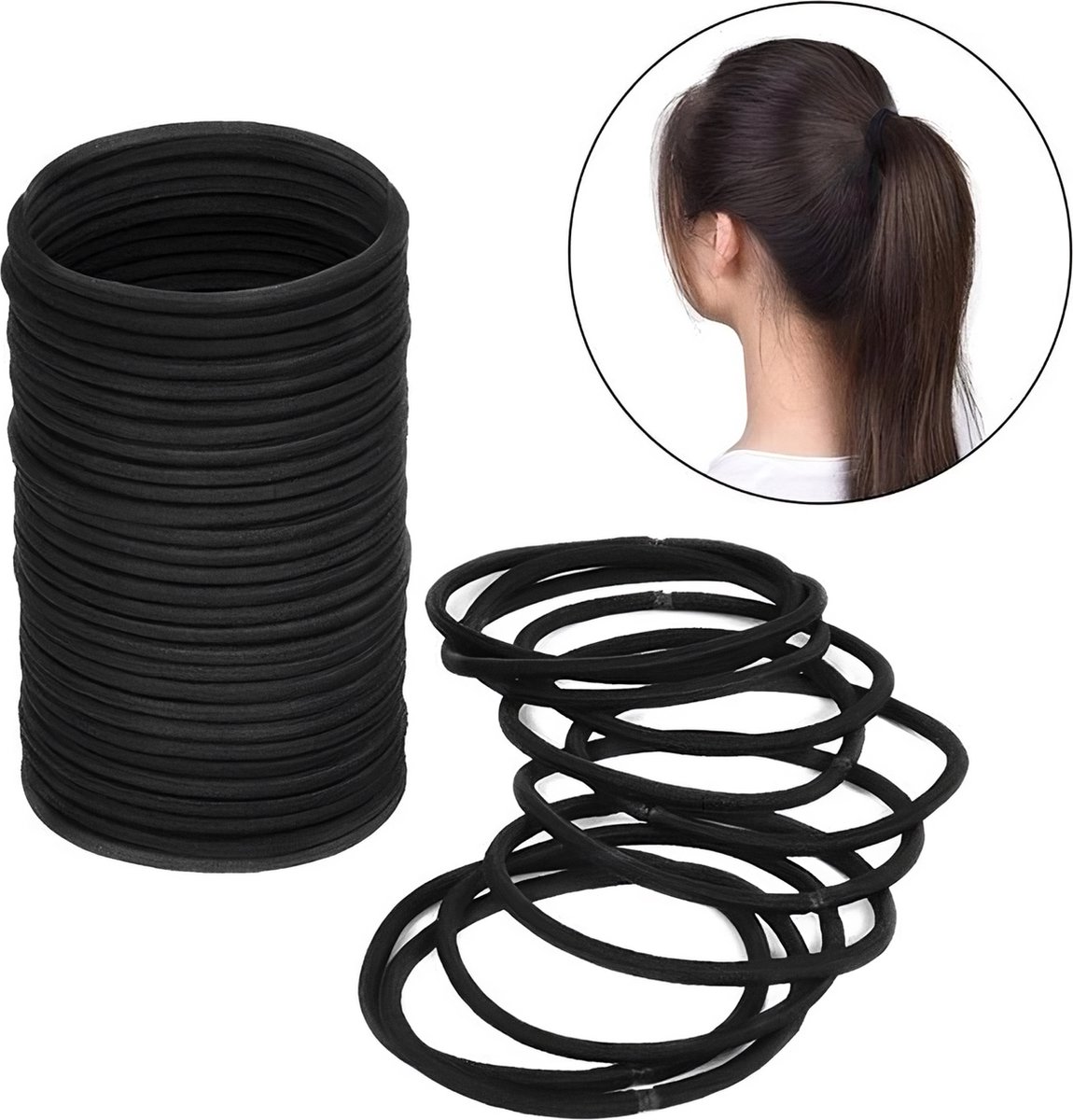 Haarelastiekjes - Haar - Elastiek - 200 stuks – Zwart - Ø 5 cm. / 2 mm ...