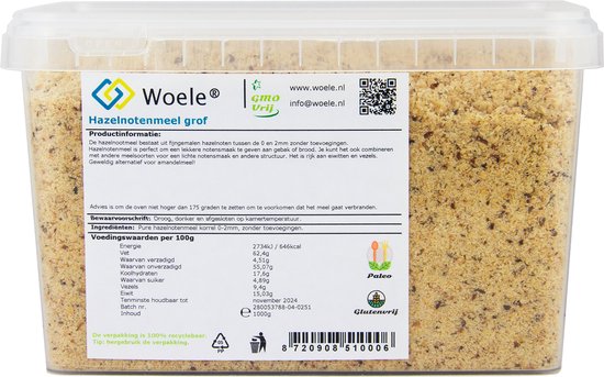 Woele Hazelnotenmeel / hazelnootmeel grof korrel 0-2mm 1kg | bol