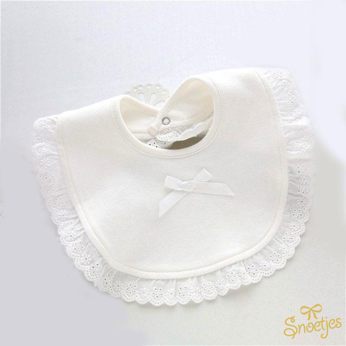 2 Snoetjes Slabbetjes met strik en kant - Wit slabbetje - Baby slab ...