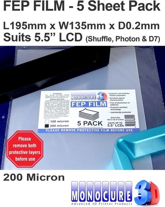 Monocure 3D FEP FILM 200 Micron (5 Sheet Pack) | bol