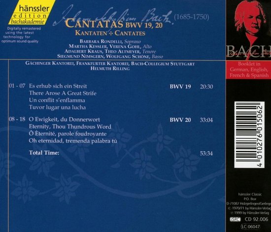 Bach-Ensemble, Helmuth Rilling - J.S. Bach: Cantatas Bwv 19, 20 (CD ...