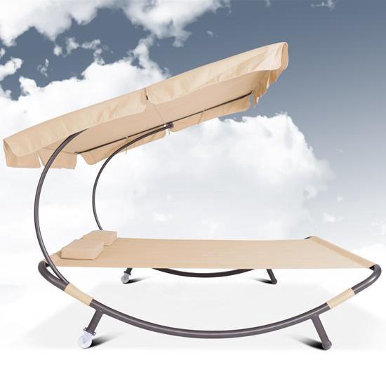 Trend24 - Ligbed voor in de tuin met verstelbaar dak Beige | bol.com