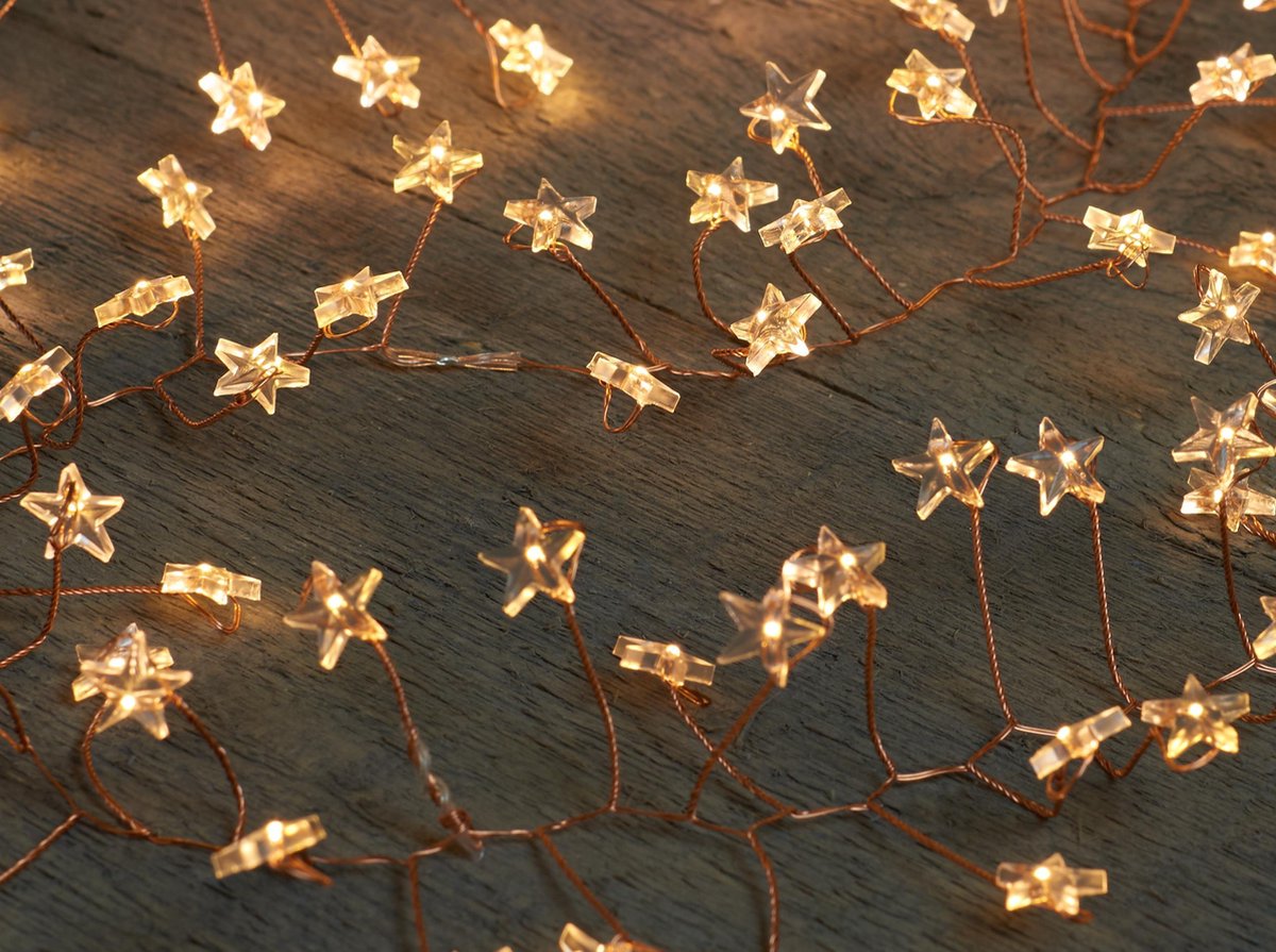 Cluster draadverlichting met timer 100 sterren op batterij wit - Kerst ...