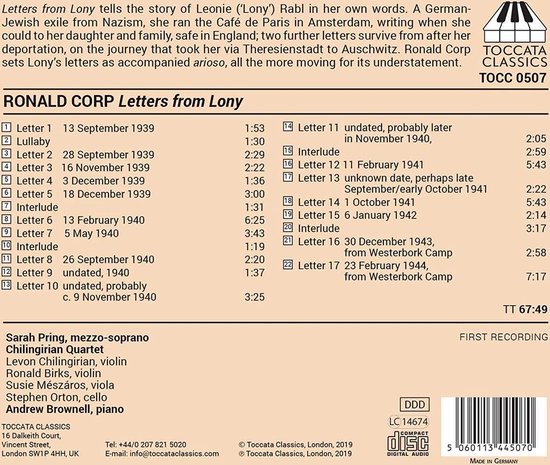 Sarah Pring, Chilingirian Quartet, Andrew Browne - Letters From Lony ...