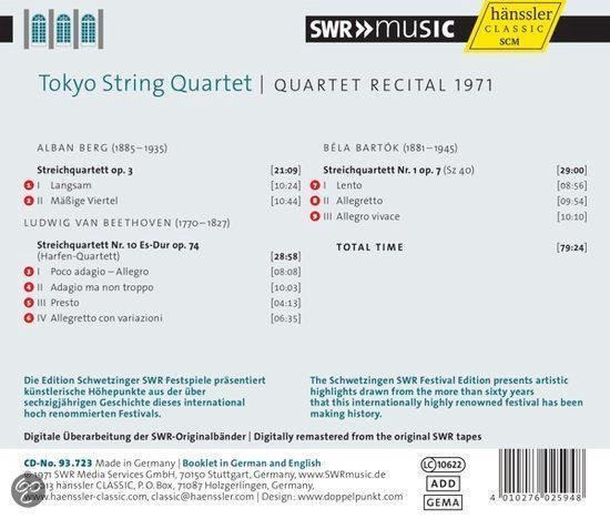 Tokyo String Quartet - Quartet Recital 1971 (CD), Tokyo String Quartet ...