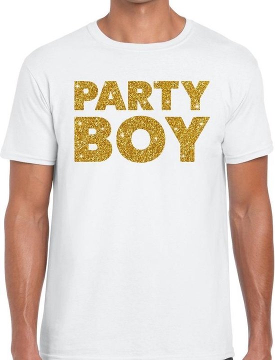 Party Boy gouden glitter tekst t-shirt wit heren - heren shirt Party ...