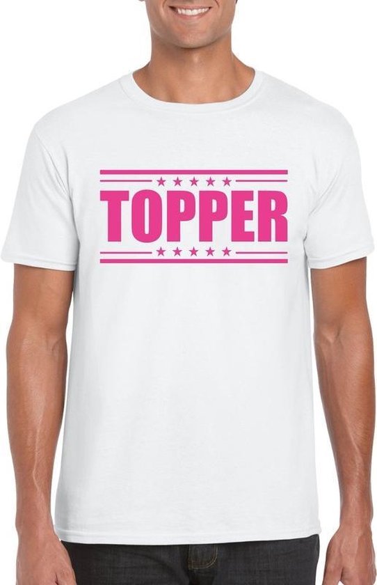 Toppers Topper t-shirt wit met roze bedrukking heren M | bol