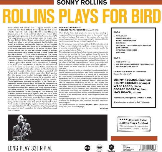 Plays For Bird, Sonny Rollins | Vinyles (album) | Musique | bol.com