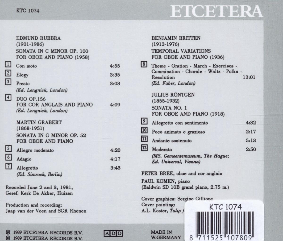 Peter Bree & Paul Koomen - Oboe Sonatas (CD), Ron | Muziek | bol