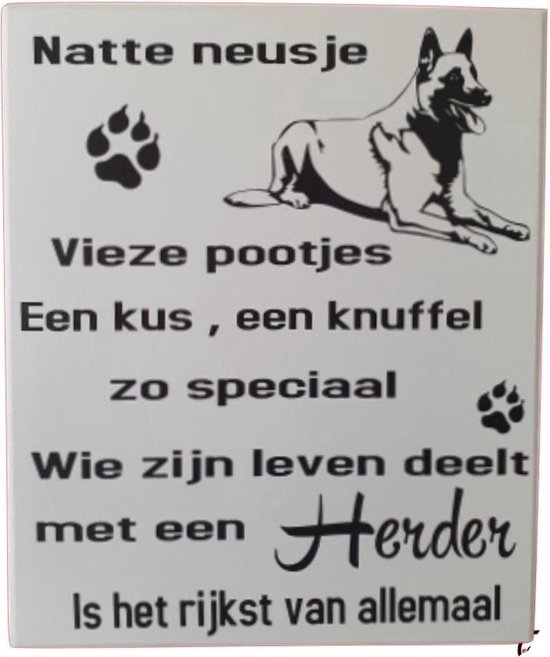 Testbord Natte neusjes Herder Hond Dieren Wandbord Spreukbord Quotebord ...