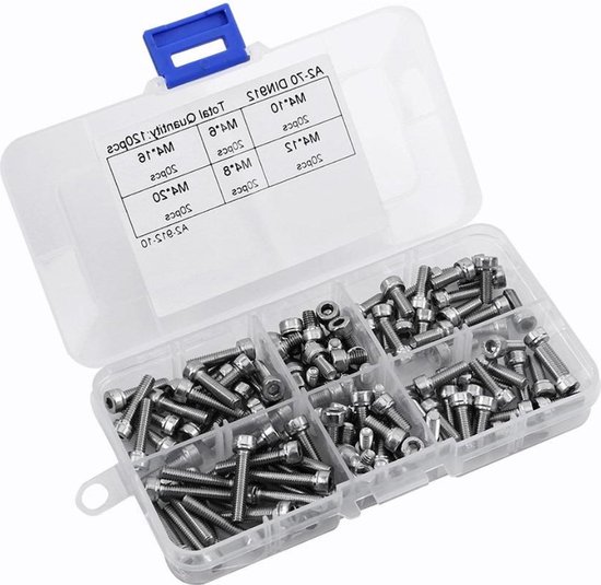 120 Stuks 304 Rvs M4 Hex Inbusbouten 6mm 8mm 10mm 12mm 16mm 20mm - Schroeven... | bol