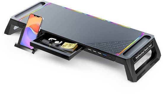 RGB Computer Monitor Verhoger Stand met 4 USB Poorten, Telefoonhouder ...