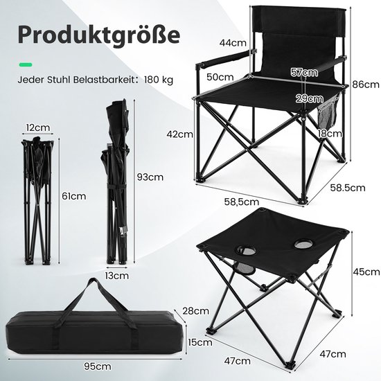 COSTWAY Extra grote campingstoelen met tafel, inklapbare visstoelen met ...
