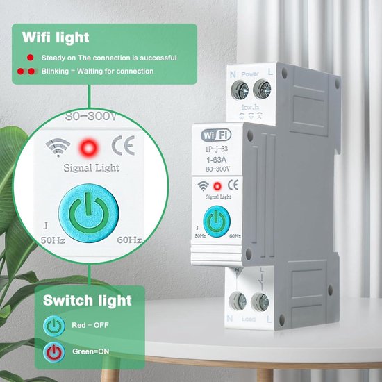 WiFi Circuit Breaker Switch DIN Rail Smart Meter 1P 63A Remote Control by Tuya App | bol