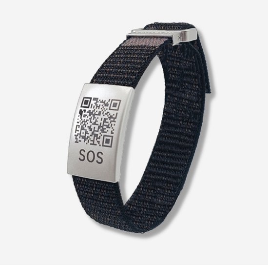DynaTag SOS Bracelet QR-Code Textiel Zwart/Roze | bol