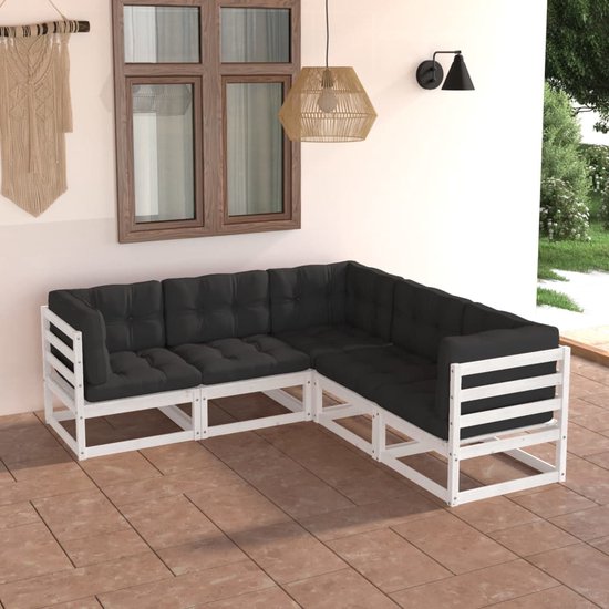vidaXL Loungeset 5-delig - Massief Grenenhout - Wit Loungeset ...