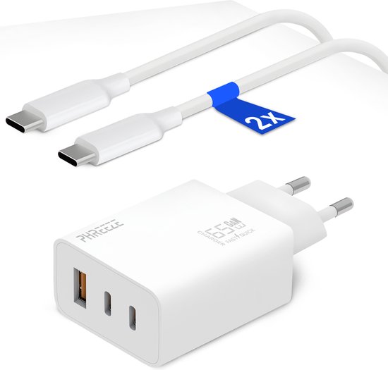 65W USB C Lader met 3 Poorten (2x USB-C, 1x USB-A) – Inclusief 2x USB C ...