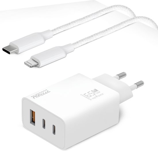 3-in-1 Super Snellader geschikt voor iPhone en USB C naar Lightning ...