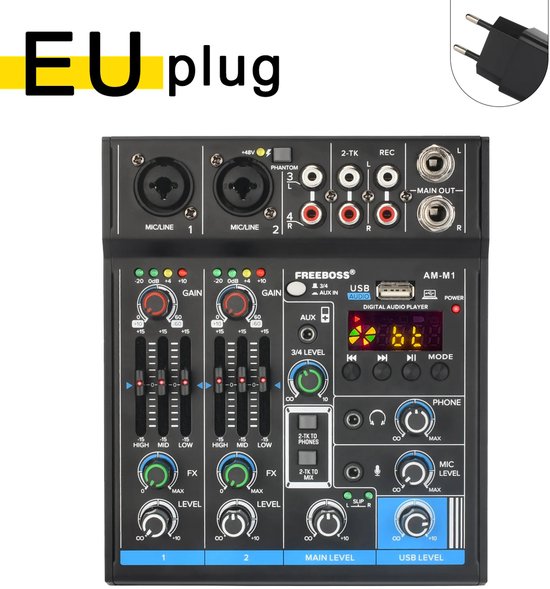 4-kanaals mengpaneel, 48V fantoomvoeding, Bluetooth-connectiviteit, EU ...