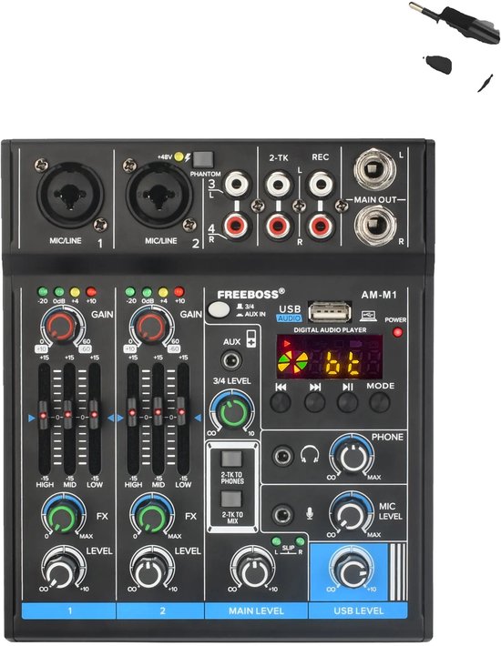 4-kanaals mengpaneel, 48V fantoomvoeding, Bluetooth-connectiviteit, EU ...