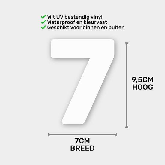 Cijfersticker Wit Nummer 7 - Nummer Sticker Vinyl Wit - 9,5CM ...