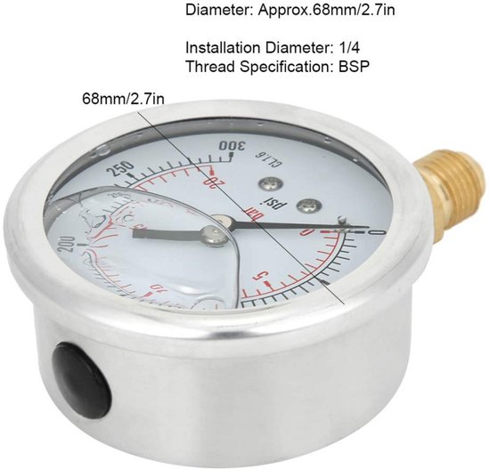 11x9x6 Radiaal Oliegevulde Manometer 300+bar+druk TS PGG604-20bar 1 ...