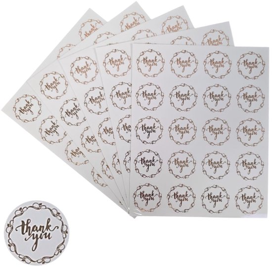 200x Transparante Stickers Op Vel - 32mm - Thank You Krans Rosé Goud - Sluitsticker -... | bol