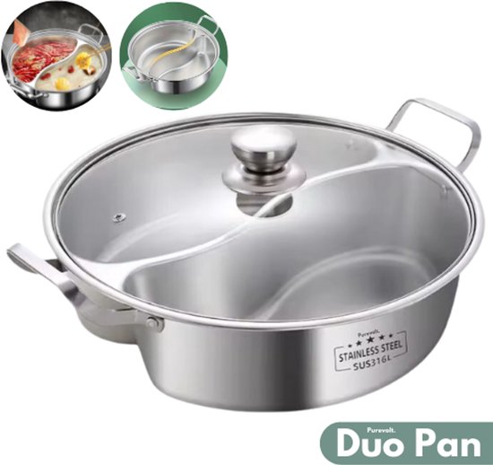 Purevolt. Duo Pan - Dubbele Pan - Inclusief Deksel - Roestvrijstaal - 2 ...
