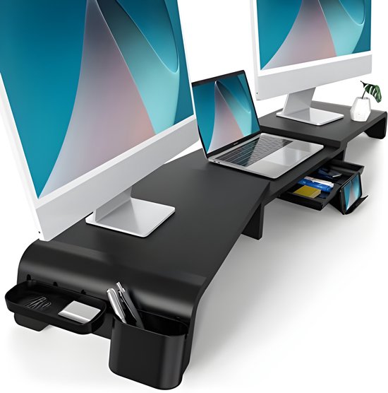 Houten Monitorstandaard PC Laptop Computerscherm Verhoger met Lade en ...