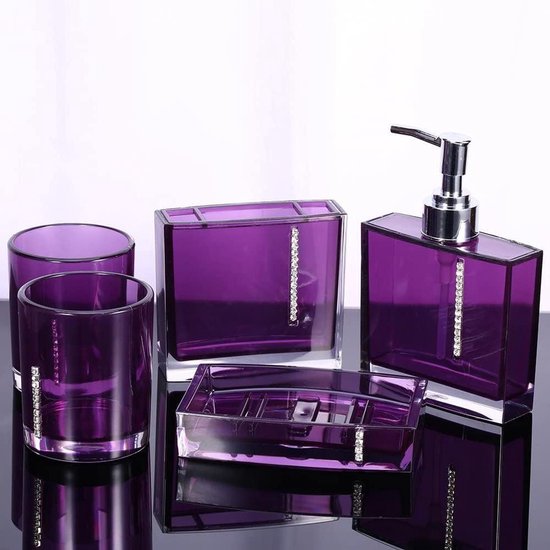 5 Stk-set Acryl Badkamer Pak Accessoires - Paars - Tandenborstelhouder ...