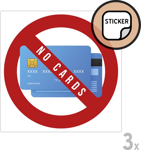Pictogram/ stickers (3x) | "No cards" | 10 x 10 cm | Geen betaalkaarten ...