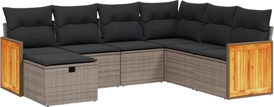 vidaXL 7-delige Loungeset Poly Rattan Grijs | bol
