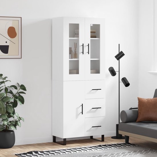 vidaXL Hoge Kast - Wit - 69,5x34x180 cm Hoge Kast - Houten Kast - Wit ...