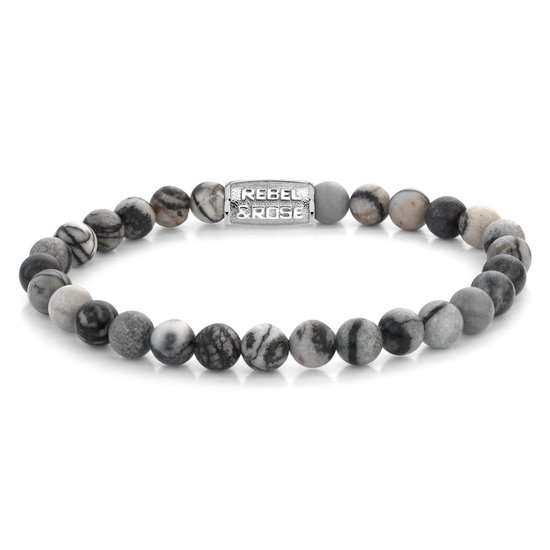 Rebel & Rose Armband Black Wolf 6mm Natuursteen RR-60140-S | bol