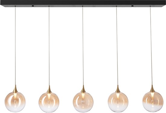 Alchemy Hanglamp 5 lichts zwart/goud met amber glas 3000k - Modern - Searchlight | bol