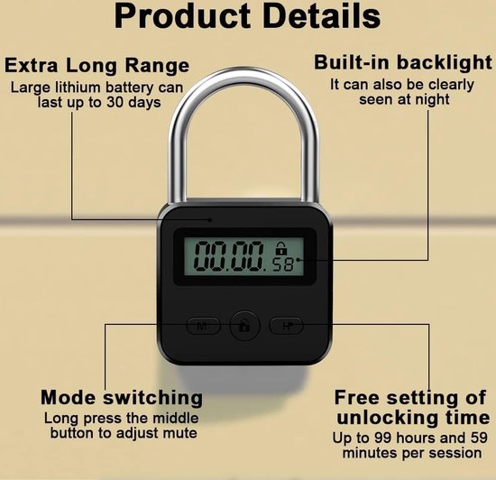 Digitaal Slot Smart Time Lock met LCD Display - USB Oplaadbaar ...