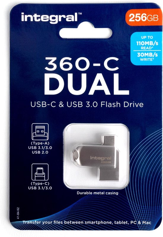 Integral 360-C Dual USB-C & USB 3.0 stick, 256 GB | bol