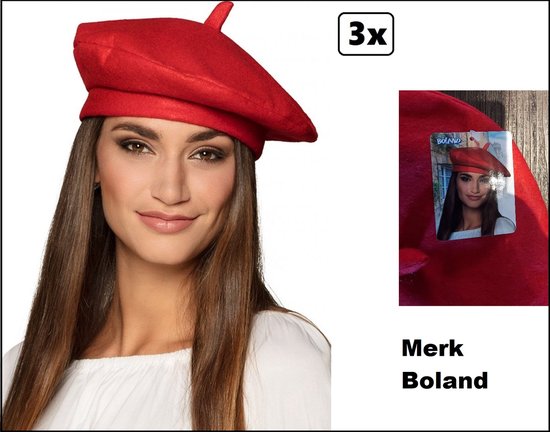 3x Franse baret rood - Thema party Landen Frankrijk Hoofddeksel ...