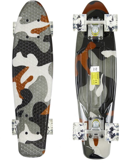 Sajan - Skateboard - LED - Penny board - Camouflage Grijs - 22.5 inch ...