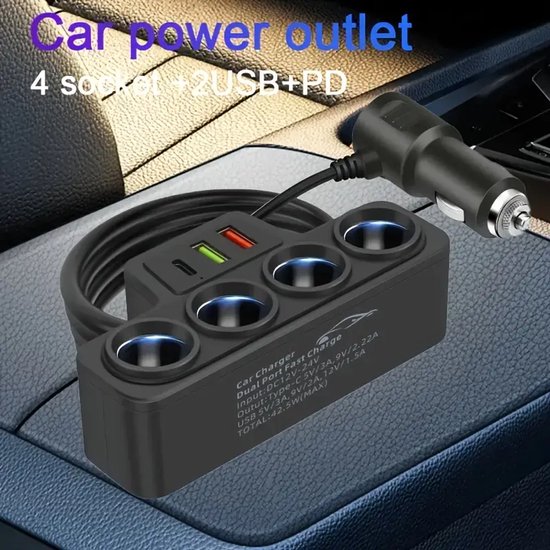 USB Car Adaptor - USB Charger - 120 Watt - 1 x independent Switch - 2 Led display - 3... | bol