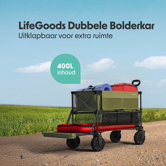 LifeGoods Dubbele Bolderkar - 400L - Opvouwbaar - 200KG - Uitklapbaar ...