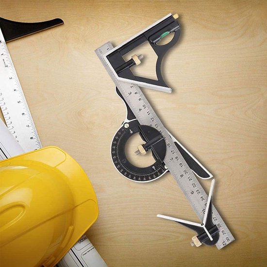 Verstelbare liniaal van roestvrij staal / Combinatie van winkelhaak en gradenboog met... | bol